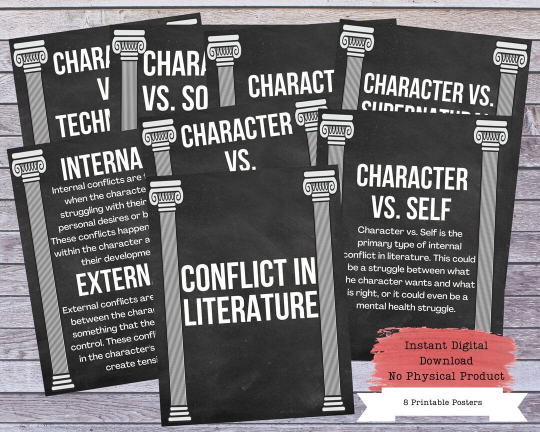 Conflict in Literature Printable Poster Set, Literary Posters ...