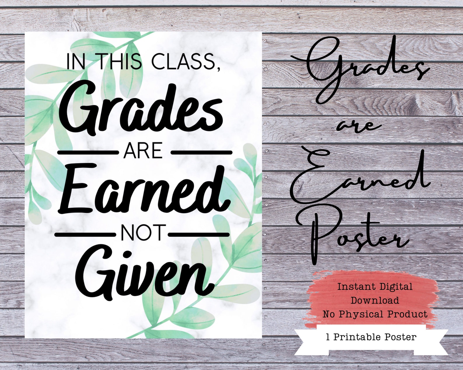 Grades Are Earned Classroom Poster, Teacher Poster, Classroom Decor ...