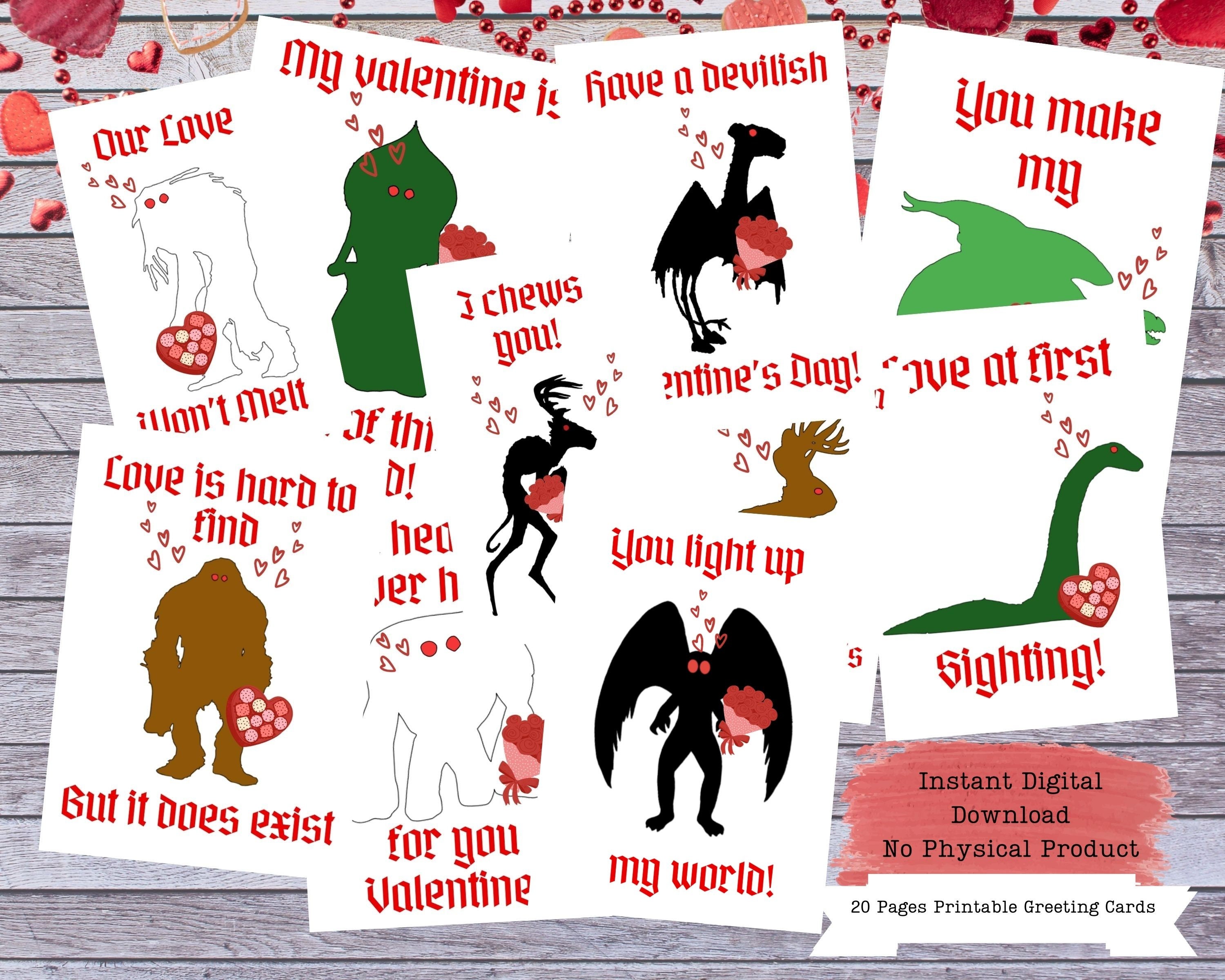 Cryptid Valentines Printable Cards Printable Valentines | Etsy