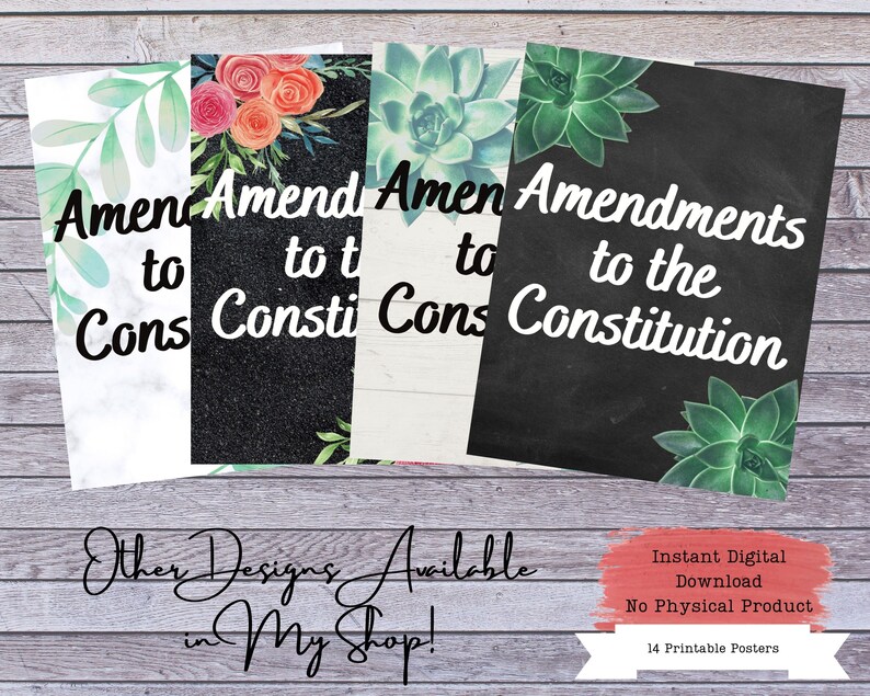 US Amendments Printable Poster Set US Constitution Wall Art - Etsy