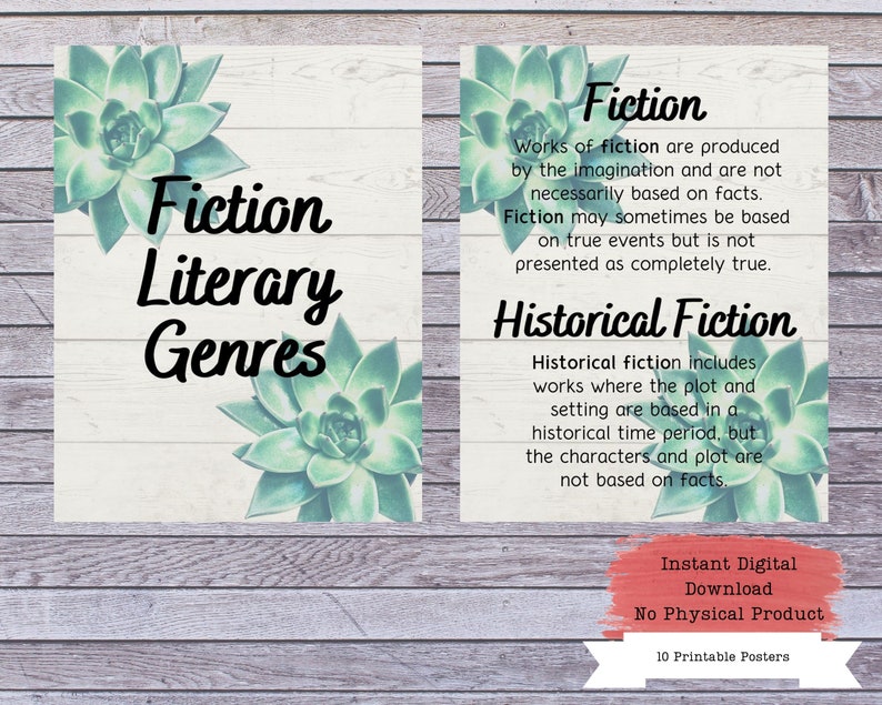 Fiction Literary Genres Printable Poster Set Literary - Etsy