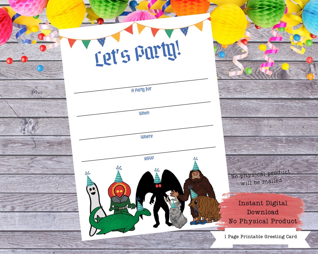Cryptid Birthday Invitation, Party Invite, Cryptid Cards, Printable ...