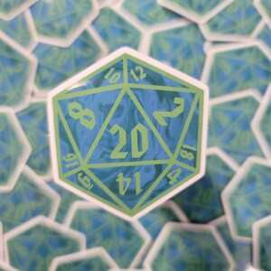 D20 Sticker, D20 Green, Dice Sticker, RPG Stickers, RPG Dice, Natural ...