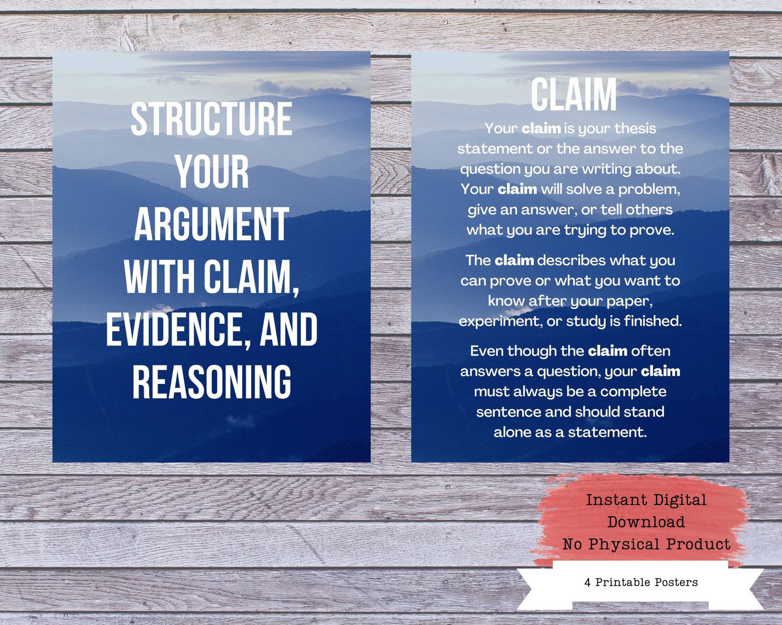 Claim Evidence Reasoning Classroom Posters, Essay Writing Posters ...