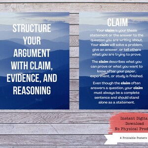 Claim Evidence Reasoning Classroom Posters, Essay Writing Posters ...