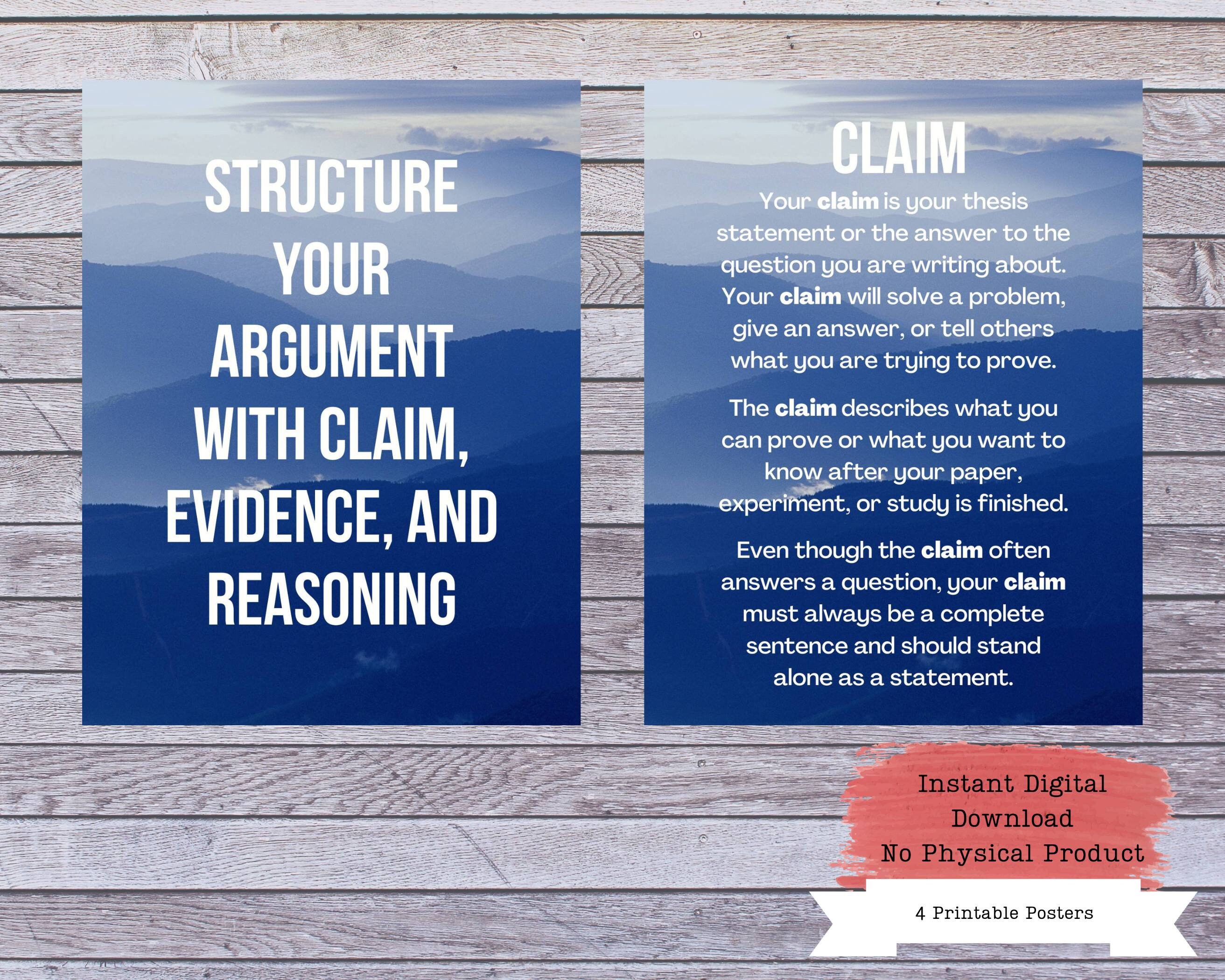 Claim Evidence Reasoning Classroom Posters, Essay Writing Posters ...