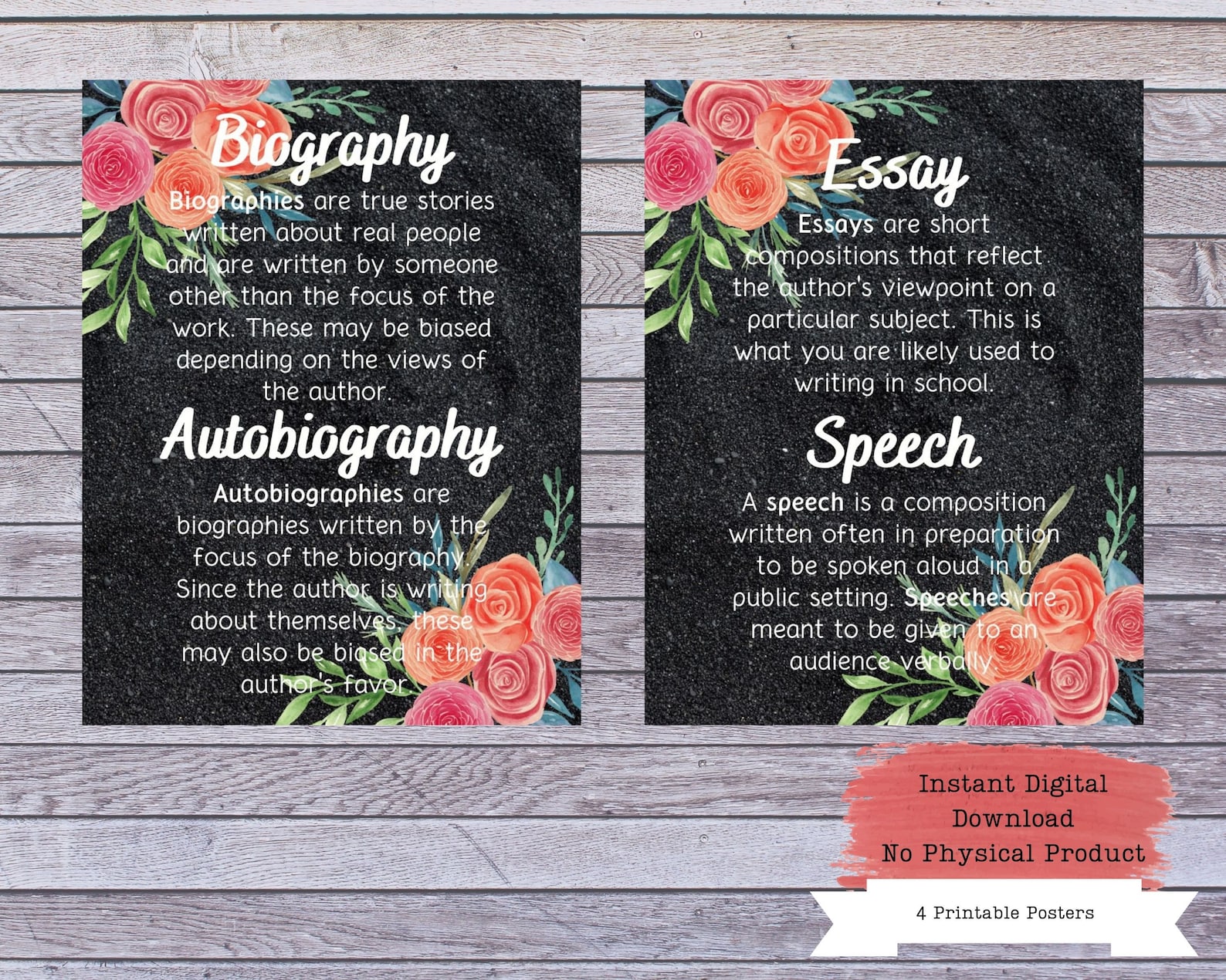 Nonfiction Literary Genres Printable Poster Set Literary - Etsy