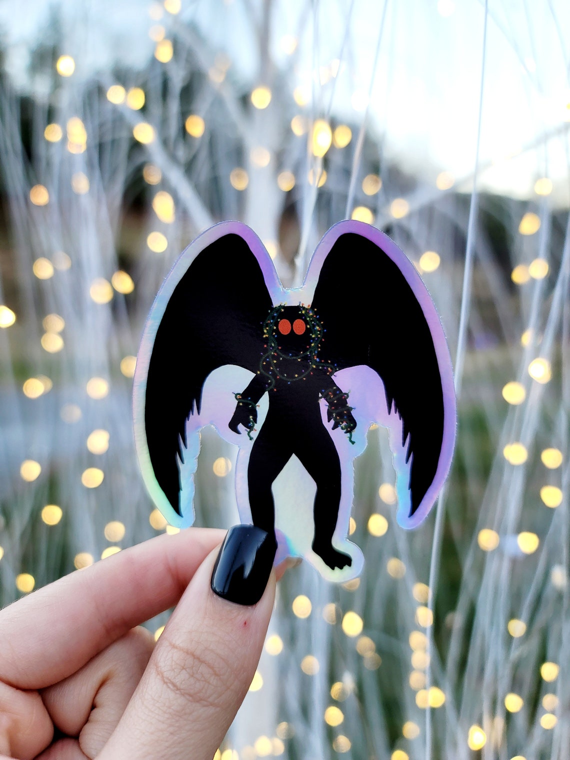 Holographic Mothman Christmas Sticker Cryptid Art Cryptid | Etsy