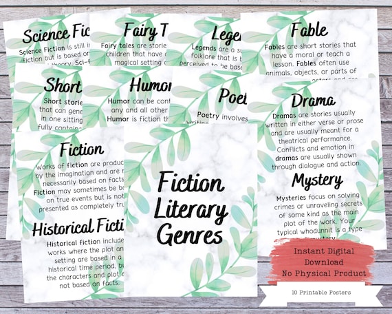 Fiction Literary Genres Printable Poster Set Literary - Etsy