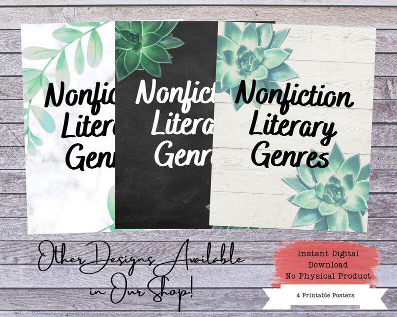 Nonfiction Literary Genres Printable Poster Set, Literary Posters ...