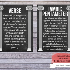 Poetry Terms Printable Poster Set, Literary Devices, Literature Poster ...