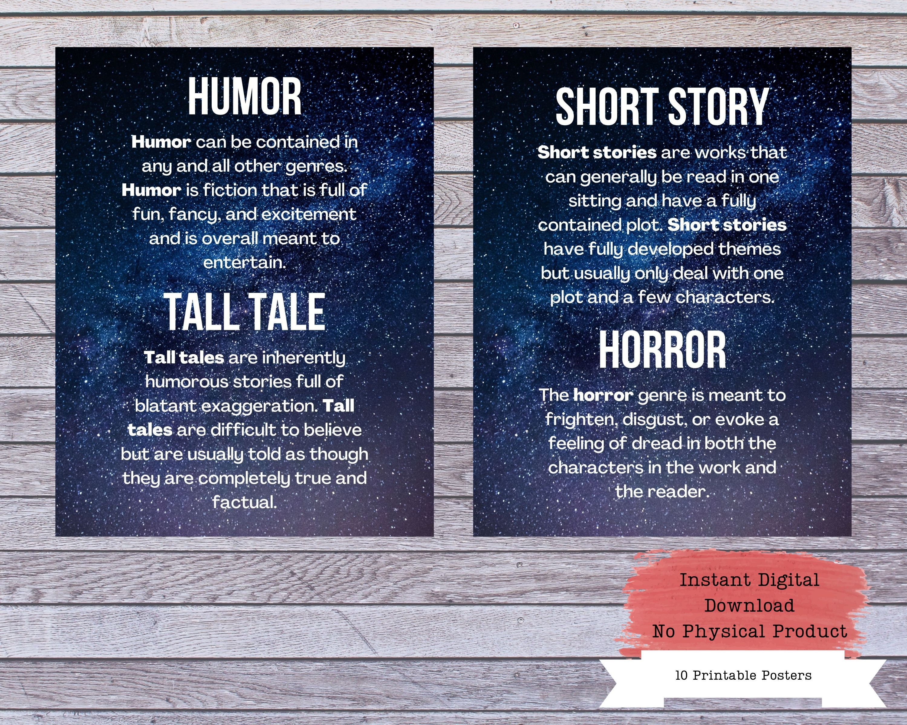Fiction Literary Genres Printable Poster Set, Literary Posters ...