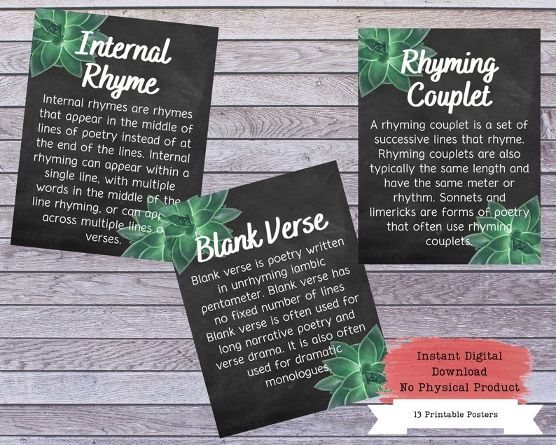 Poetry Terms Printable Poster Set, Literary Devices, Literature Poster ...