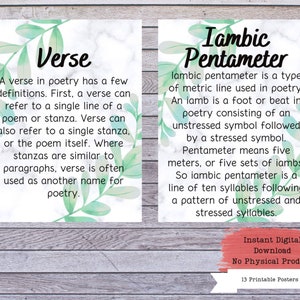 Poetry Terms Printable Poster Set, Literary Devices, Literature Poster ...