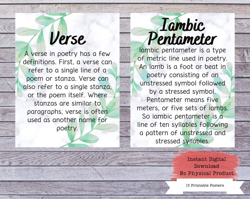 Poetry Terms Printable Poster Set Literary Devices | Etsy
