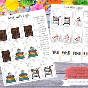 Printable Book Gift Tags, Bibliophile Gift Tags, Bookshelf Gift Label ...