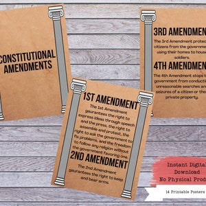 US Amendments Printable Poster Set, US Constitution Wall Art, Bill of ...