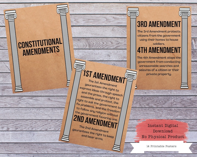 US Amendments Printable Poster Set US Constitution Wall Art - Etsy