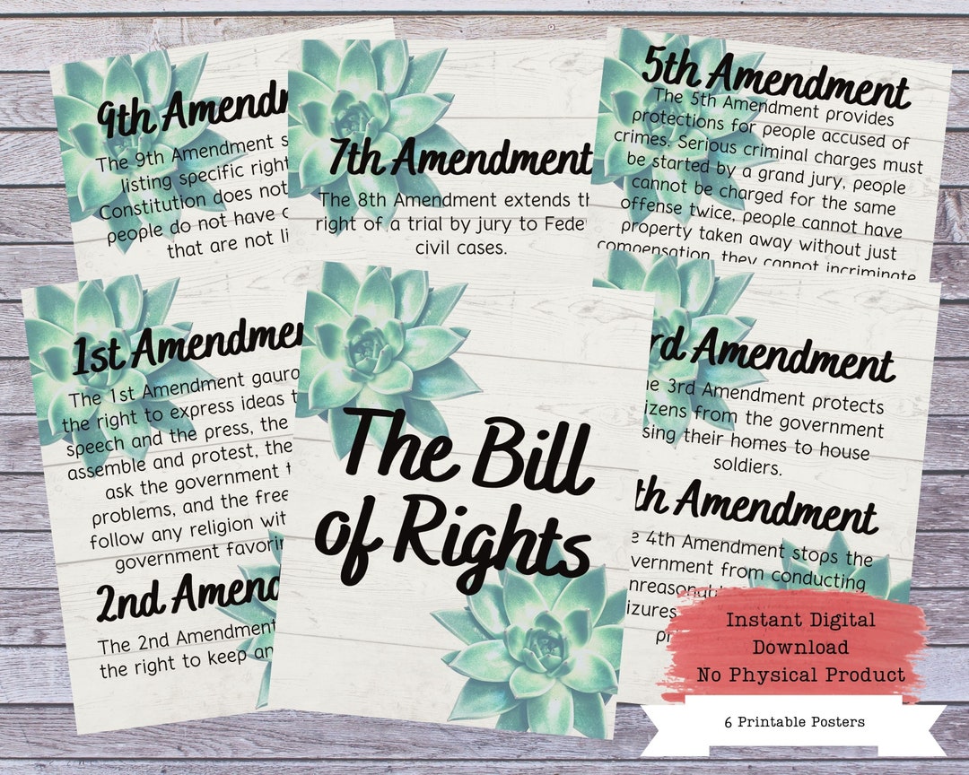 Bill of Rights Printable Poster Set, US Constitution Wall Art, US ...
