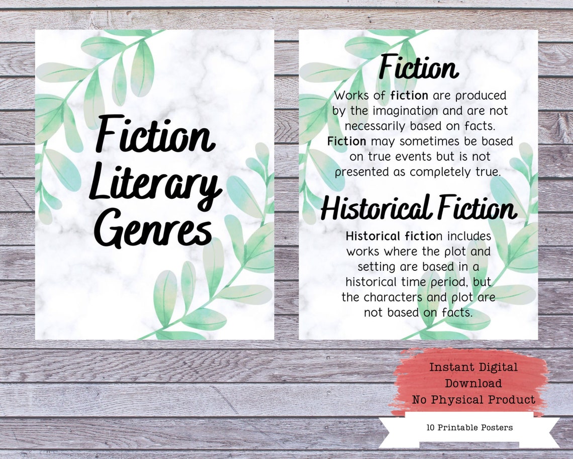 Fiction Literary Genres Printable Poster Set, Literary Posters ...
