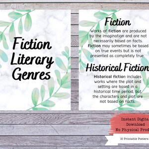 Fiction Literary Genres Printable Poster Set, Literary Posters ...