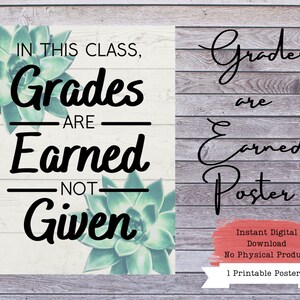 Grades Are Earned Classroom Poster, Teacher Poster, Classroom Decor ...