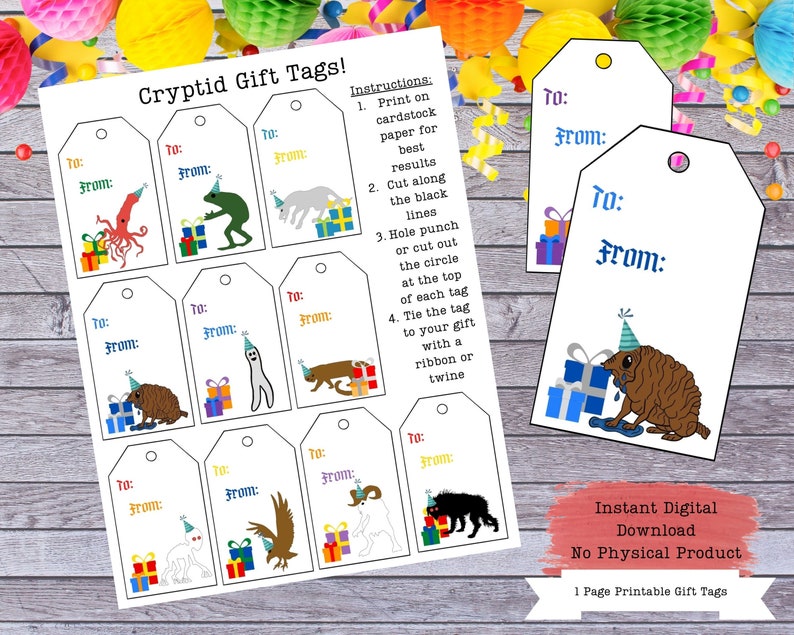 Cryptid Gift Tags Birthday Gift Labels Cryptid Printable - Etsy