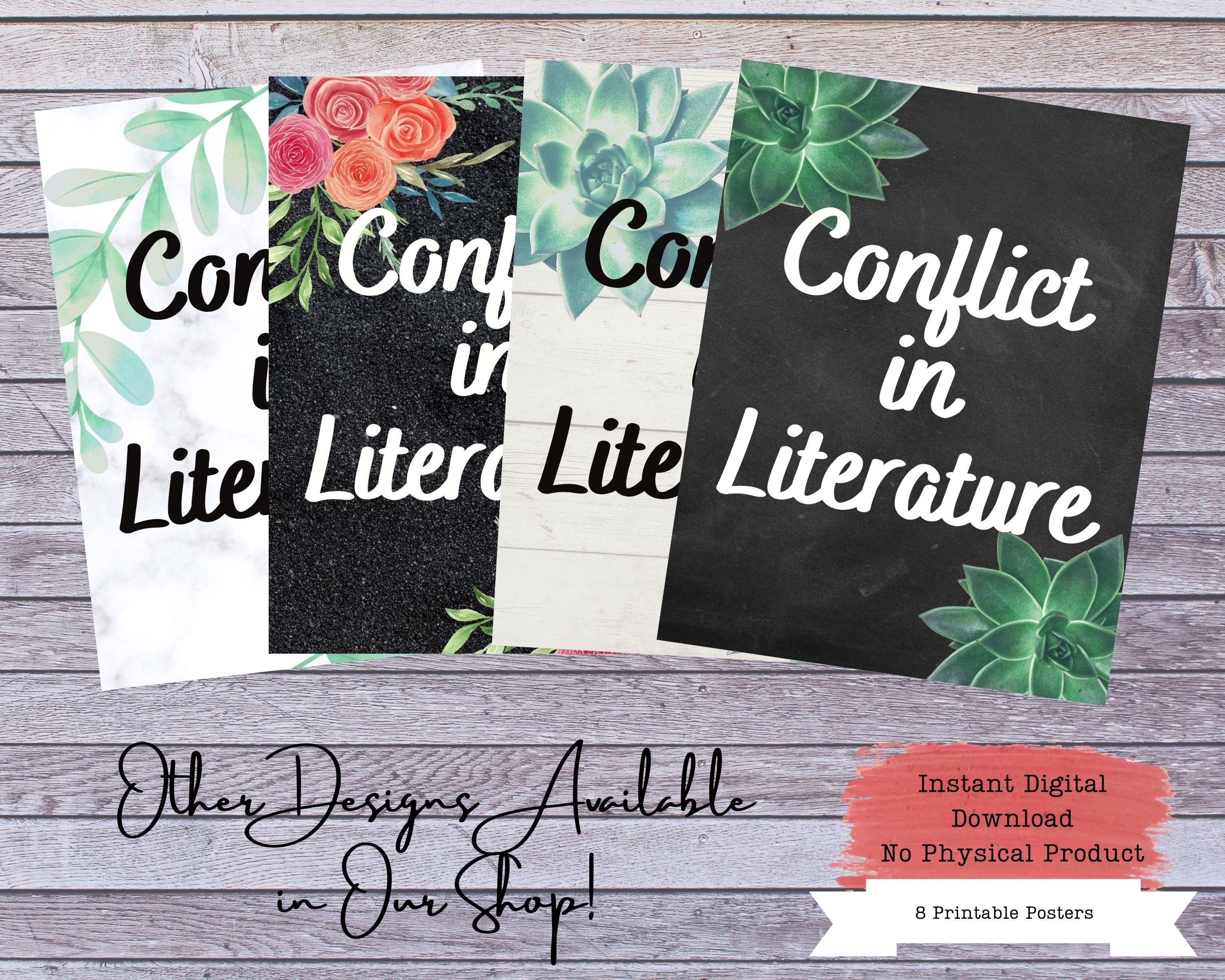 Conflict in Literature Printable Poster Set, Literary Posters ...
