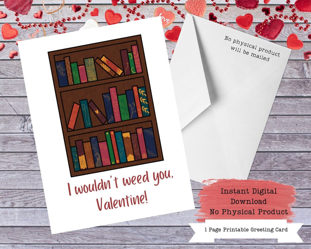 Library Valentine, Book Valentine Card, Valentines for Readers, Reader ...