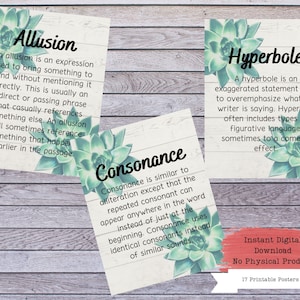 Poetry Printable Poster Set, Literary Devices, Literature Poster, High ...