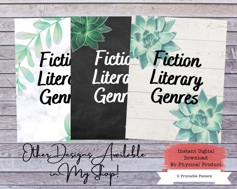 Fiction Literary Genres Printable Poster Set, Literary Posters ...