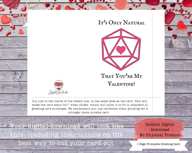 D20 Heart D20 Gift Printable Valentine D20 Valentine Card | Etsy