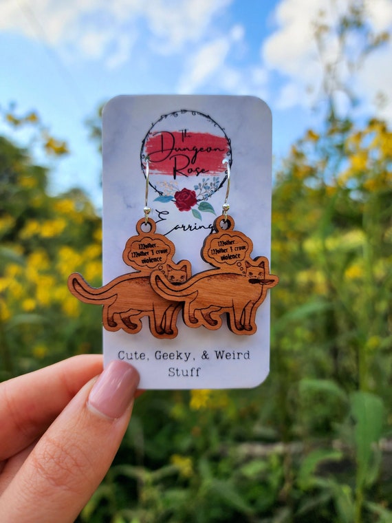 Cat Meme Earrings Violent Cat Murder Cat Mean Cat Cat - Etsy