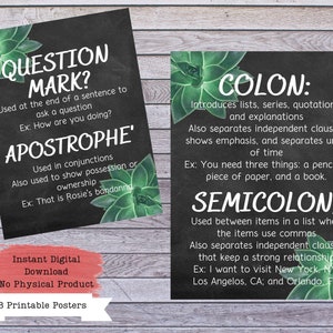 Printable ELA Poster, Punctuation Poster, English Teacher, Classroom ...