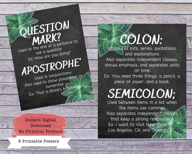 Printable ELA Poster, Punctuation Poster, English Teacher, Classroom ...