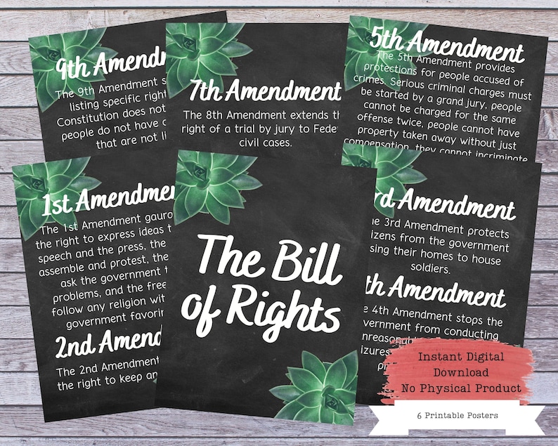 Bill of Rights Printable Poster Set US Constitution Wall Art - Etsy