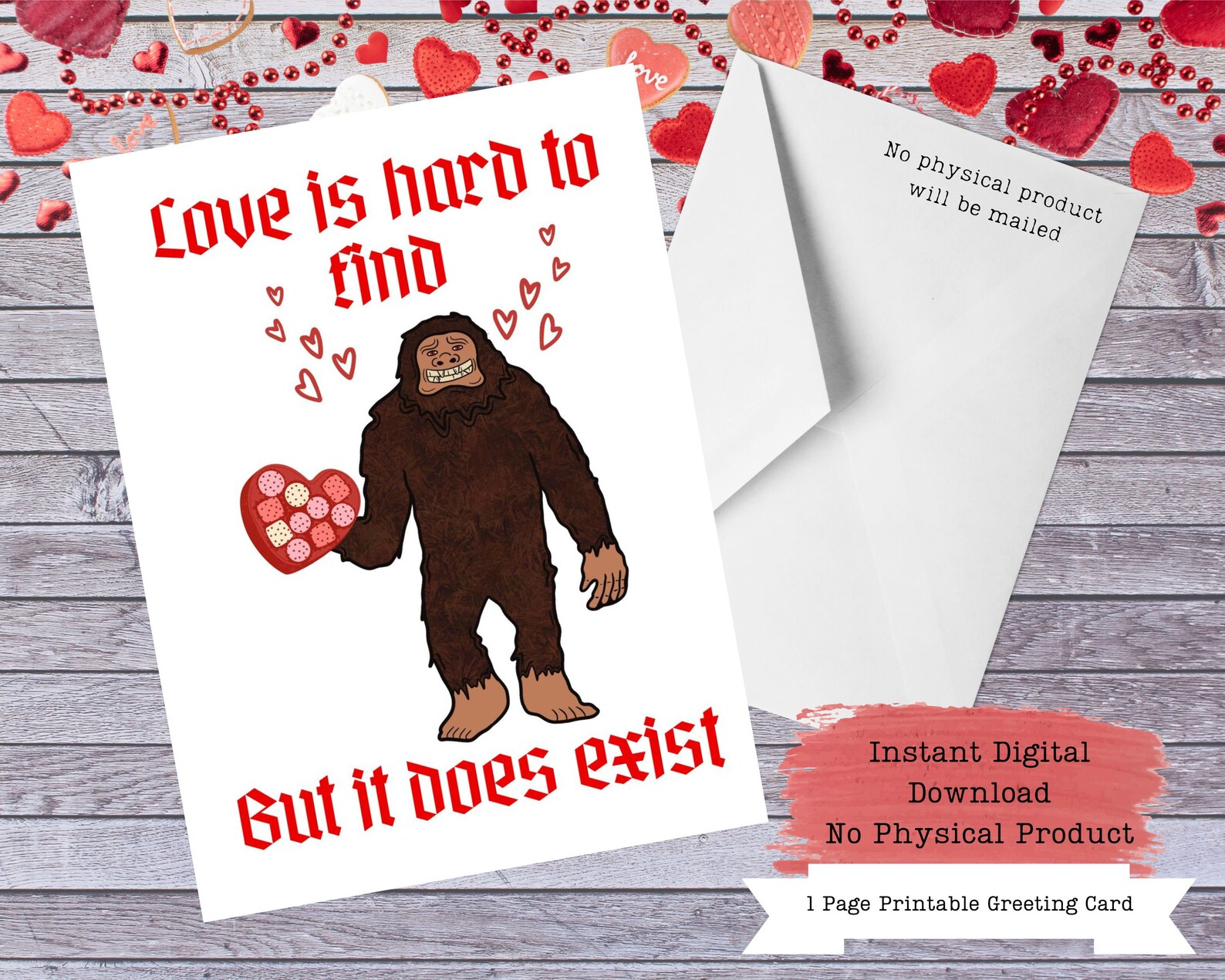Bigfoot Card, Cryptid Valentines, Weird Cards, Printable Valentines ...