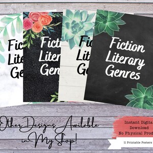 Fiction Literary Genres Printable Poster Set, Literary Posters ...