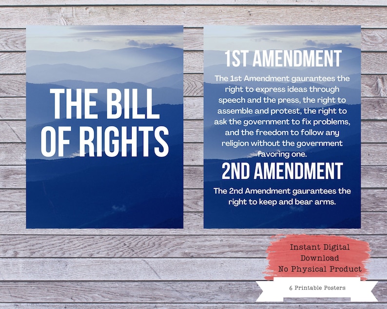 Bill of Rights Printable Poster Set US Constitution Wall Art - Etsy