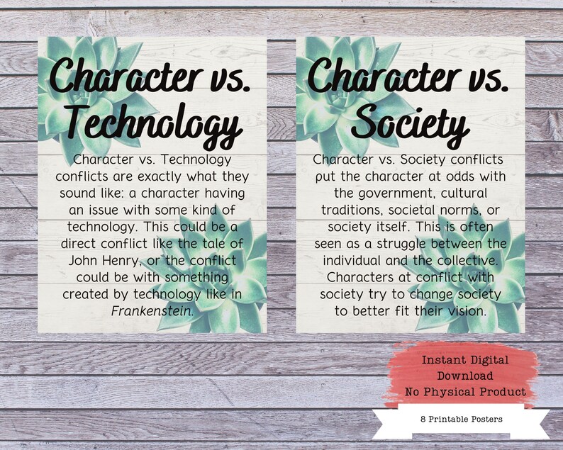 Conflict in Literature Printable Poster Set, Literary Posters ...