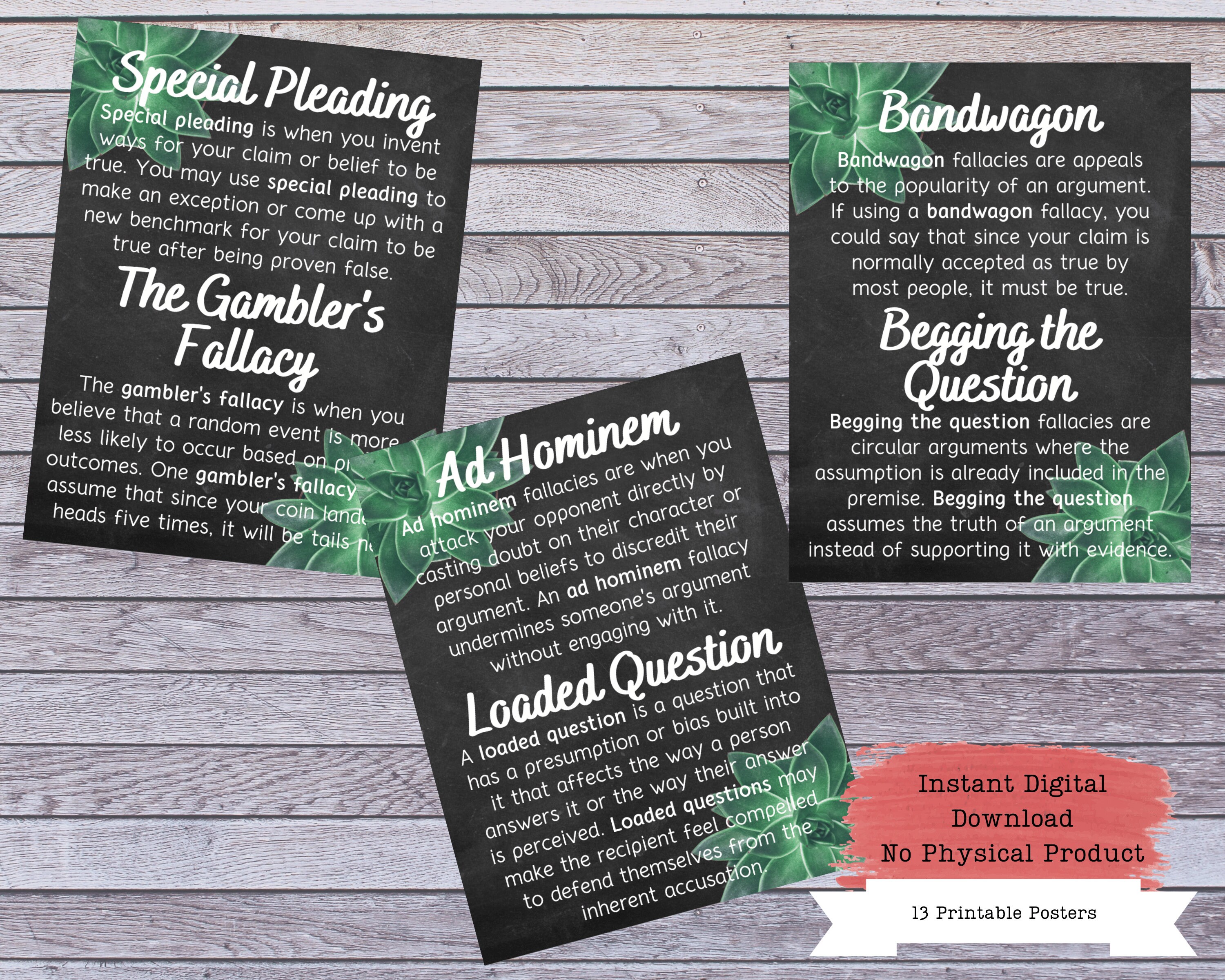 Logical Fallacies Printable Poster Set, Fallacies Posters, Debate Coach ...