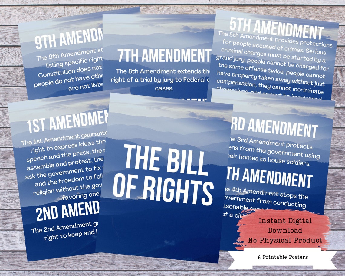 Bill of Rights Printable Poster Set US Constitution Wall Art - Etsy