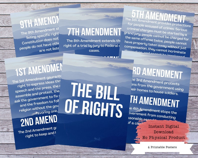 Bill of Rights Printable Poster Set US Constitution Wall Art - Etsy