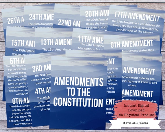 US Amendments Printable Poster Set US Constitution Wall Art - Etsy