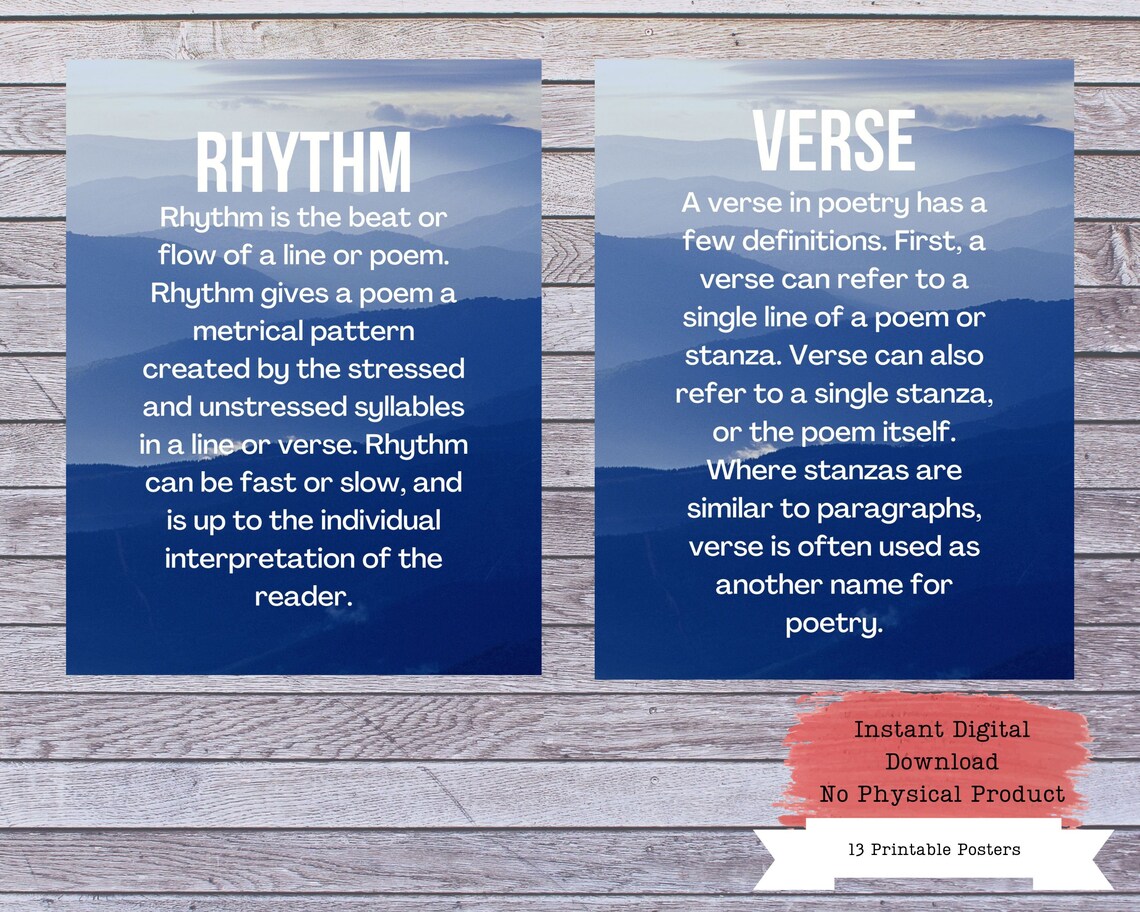 Poetry Terms Printable Poster Set, Literary Devices, Literature Poster ...
