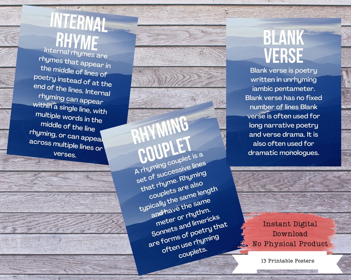 Poetry Terms Printable Poster Set, Literary Devices, Literature Poster ...