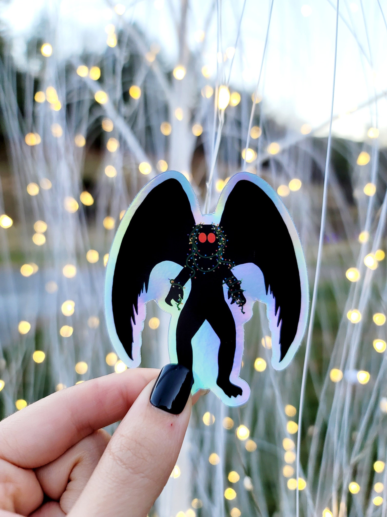 Holographic Mothman Christmas Sticker, Cryptid Art, Cryptid Club ...