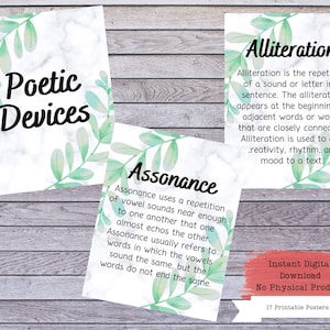Poetry Printable Poster Set, Literary Devices, Literature Poster, High ...