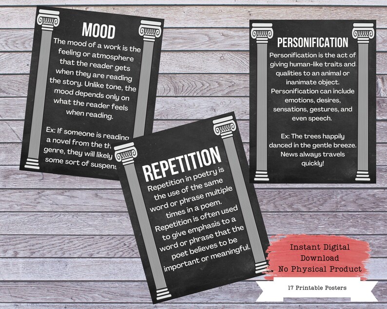 Poetry Printable Poster Set Literary Devices Literature - Etsy