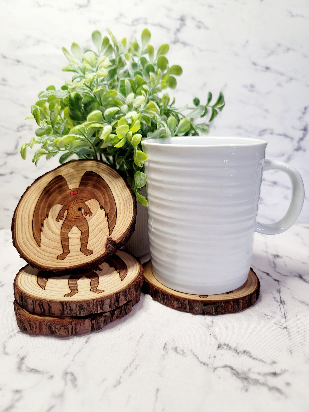 Cryptid Live Edge Wood Coaster Set, Cryptid Art, Cryptid Coaster Set ...